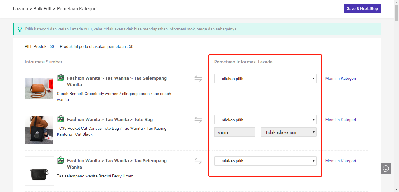 2. Klik Simpan & Lanjutkan untuk masuk ke halaman mass edit untuk ...